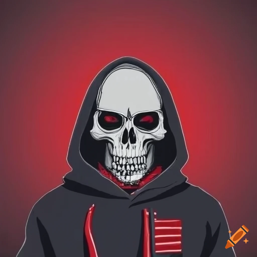 Black and red rap music logo with a skull holding a microphone on Craiyon