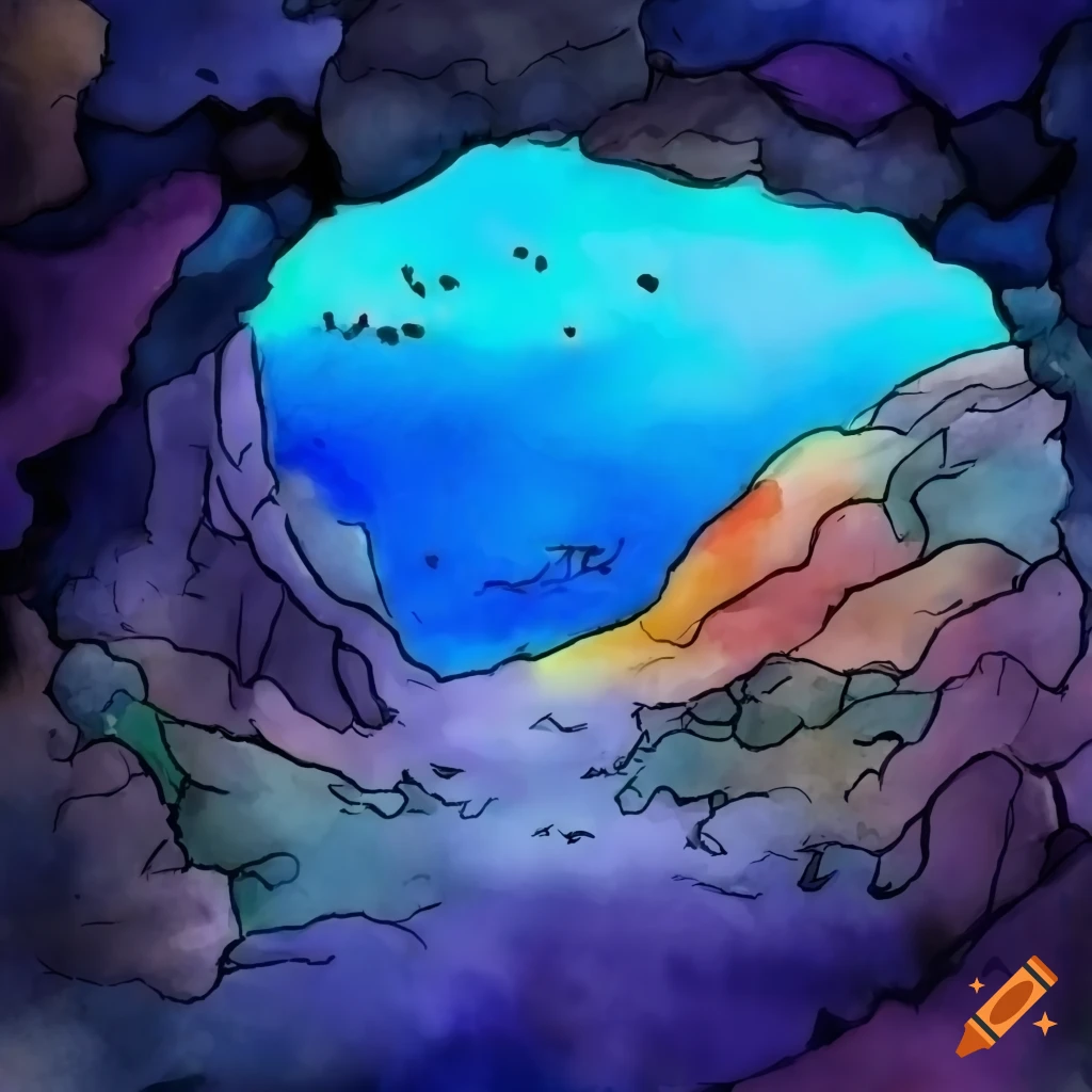 Artistic illustration of a cave entrance at dawn on Craiyon