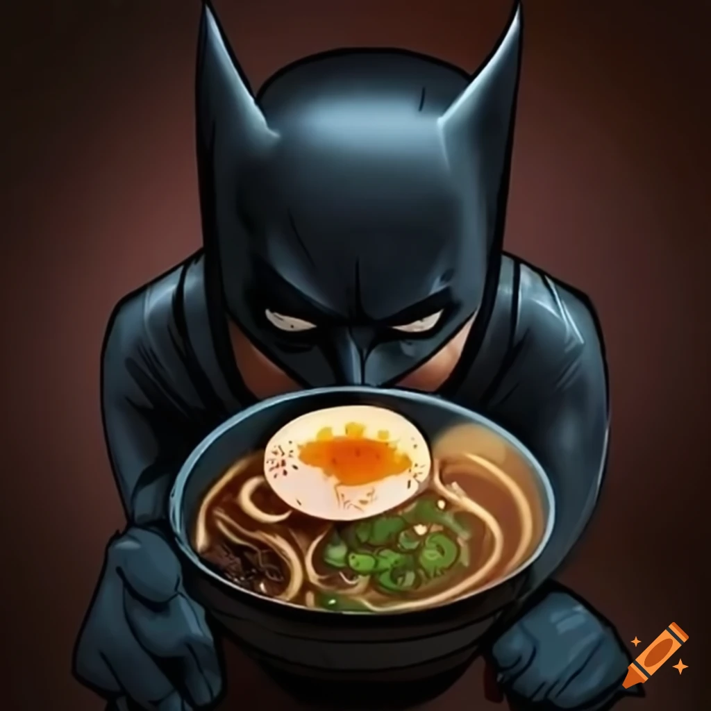 Batman enjoying a bowl of ramen