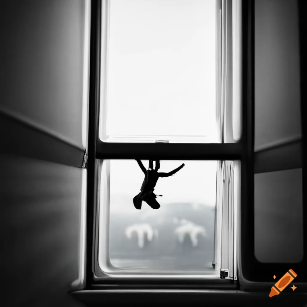 Skydivers jumping out of a window