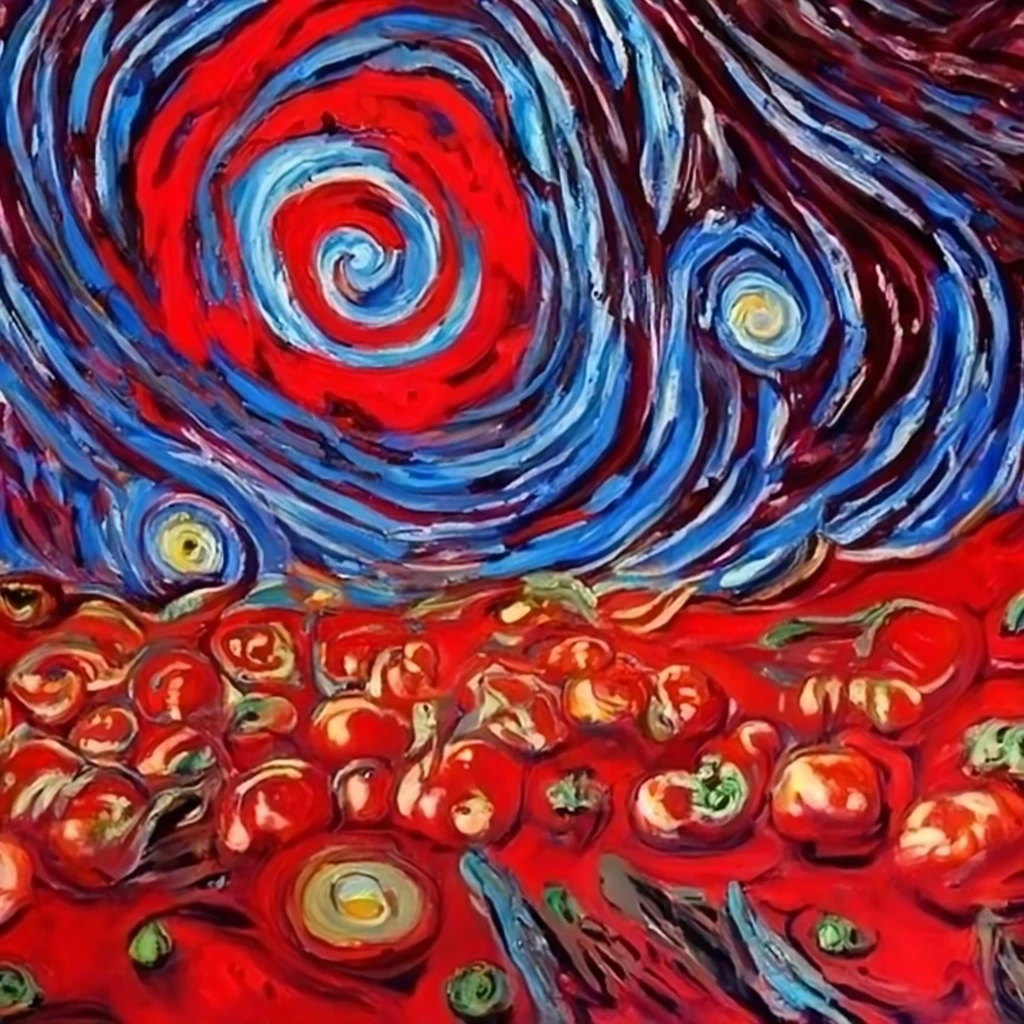 Vibrant painting of swirling red colors in Van Gogh style on Craiyon