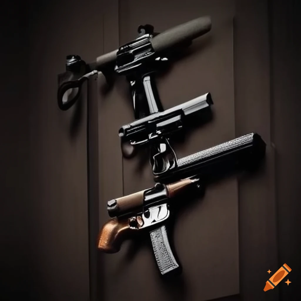 Collection of weapons in a room on Craiyon