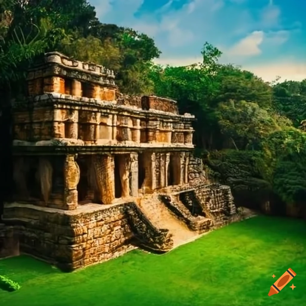 Mayan-style garden built into a cliff on Craiyon