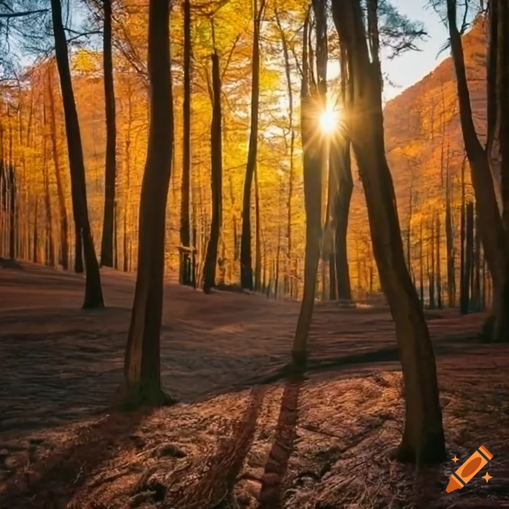 Autumn forest during golden hour