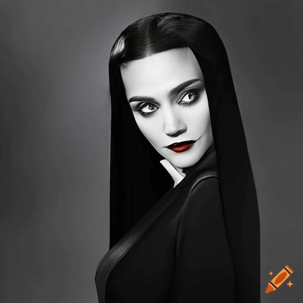 Close-up of jennifer connelly as young morticia addams on Craiyon Close-up of jennifer connelly as young morticia addams on Craiyon