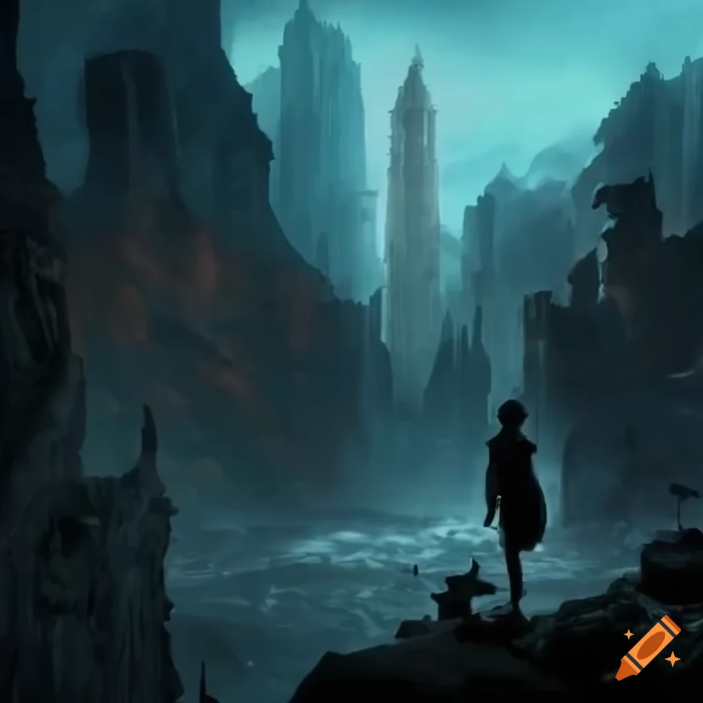 Exploring a beautiful dark fantasy forest ruins on Craiyon