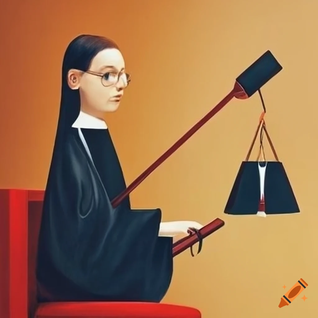 Bauhaus style judge thinking at the court on Craiyon