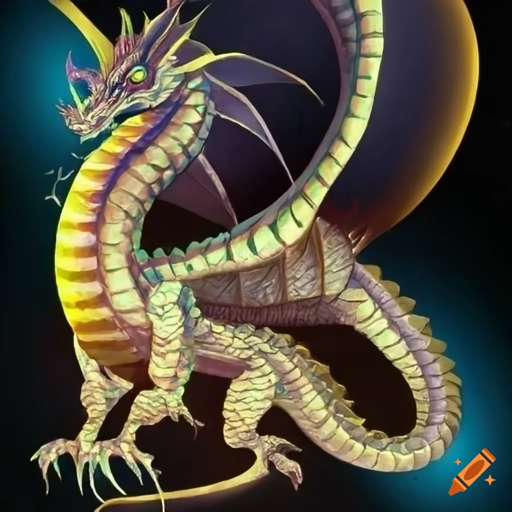 Dragon with gold and prismatic scales on Craiyon