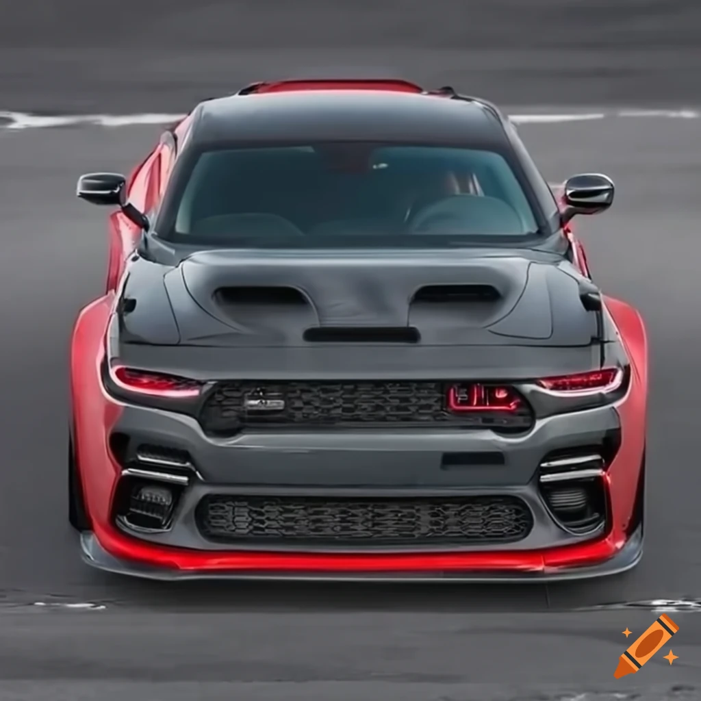 Black Dodge Hellcat SRT with red angel eyes on Craiyon