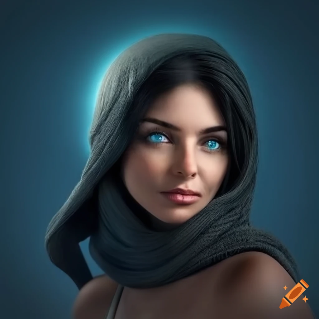 Stunning portrait of a middle aged woman with blue eyes and brunette ...