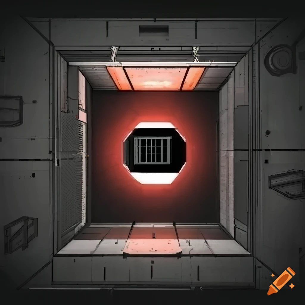 Top-down view of a simple industrial spaceship room on Craiyon