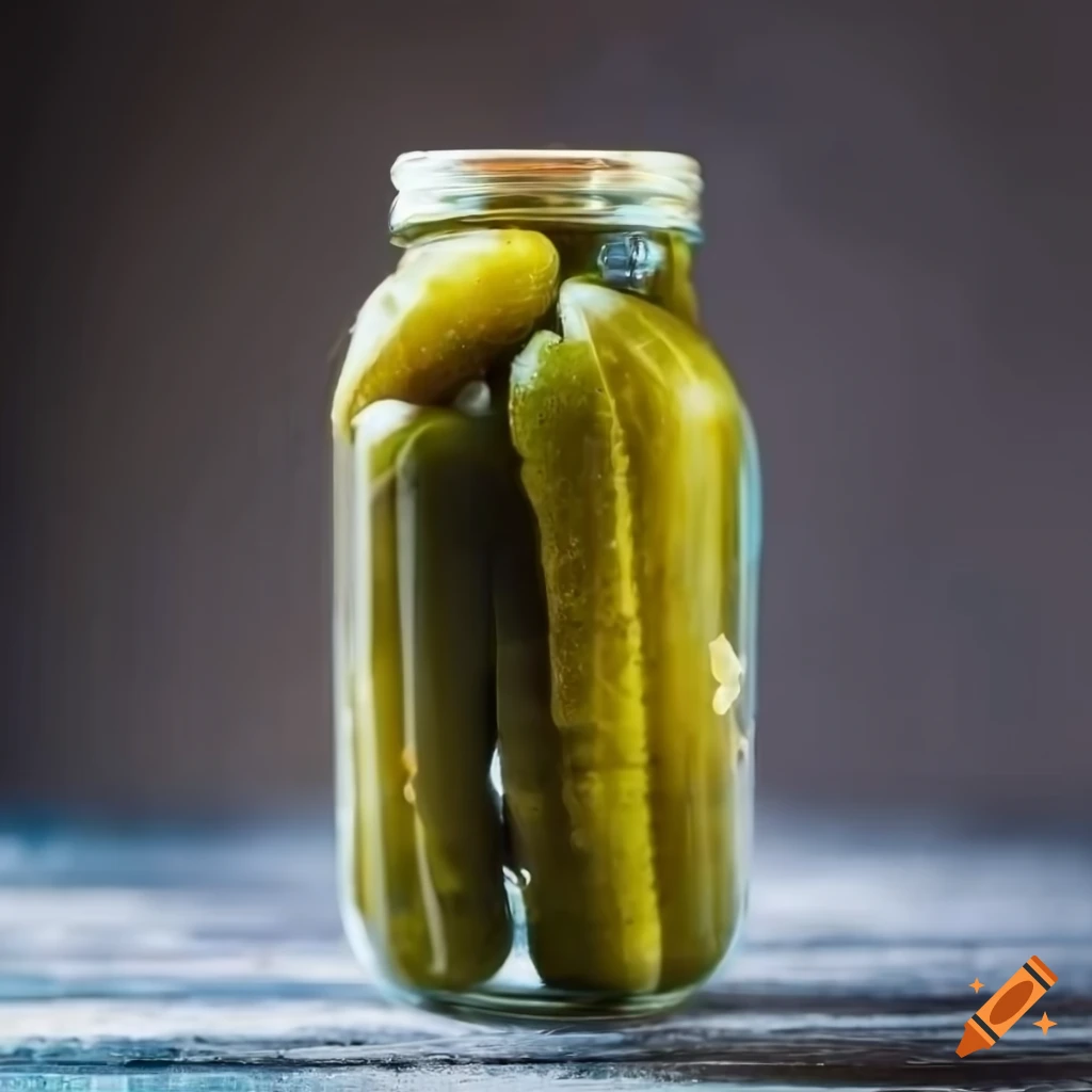 Pickled cucumber in a glass container on Craiyon