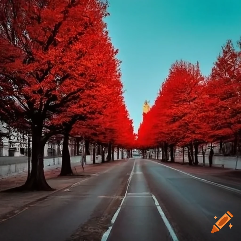 Cityscape with red trees on Craiyon