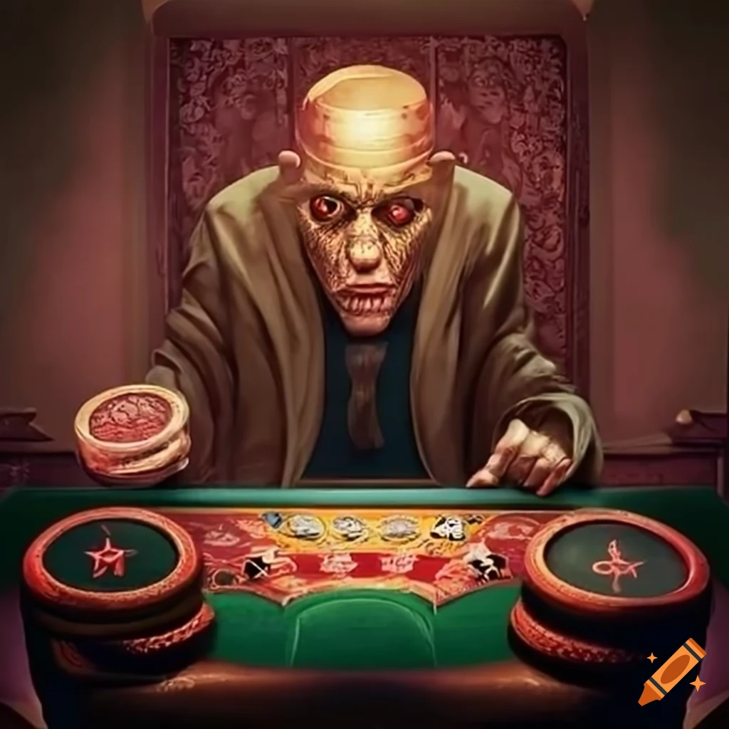 Surrealist artwork depicting a casino with strange card players on Craiyon