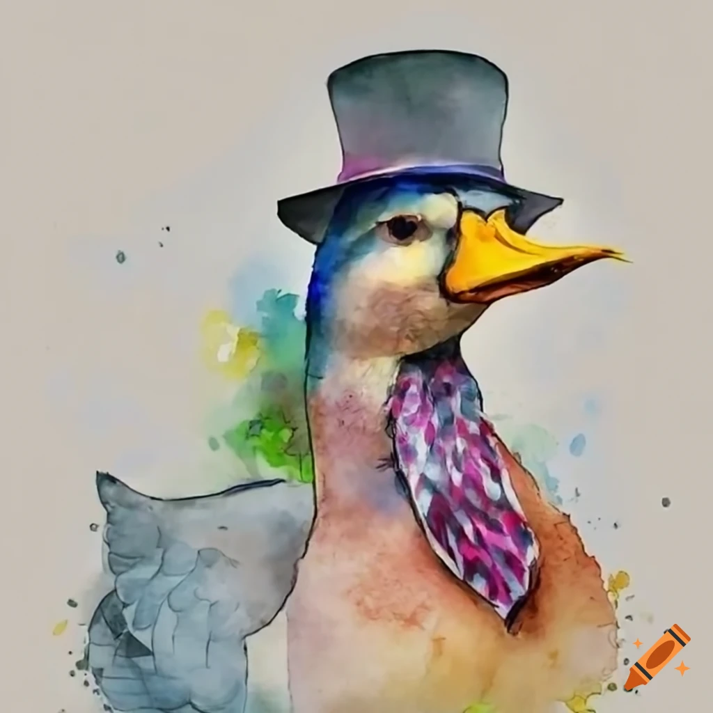 Duck dressed up in a tie and top hat on Craiyon