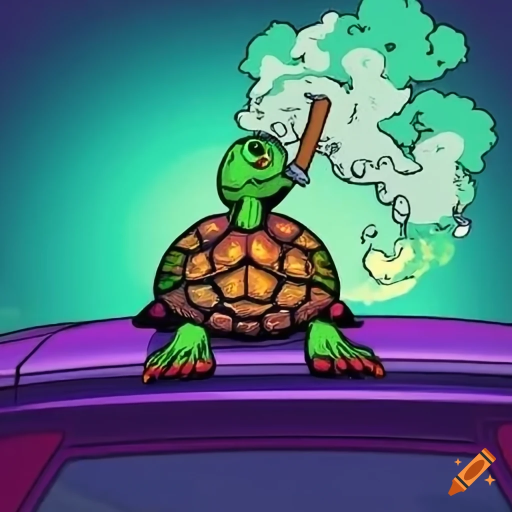 Image of a turtle smoking a cigar on a car roof on Craiyon