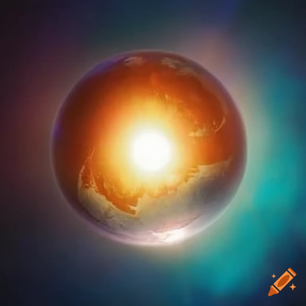 Crystal ball with a glowing sun and earth inside on Craiyon