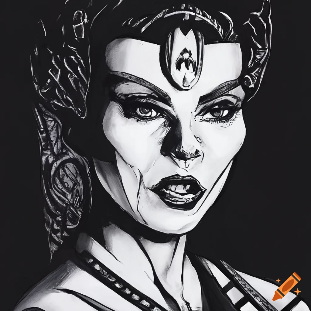 Ink drawing of evil-lyn from masters of the universe