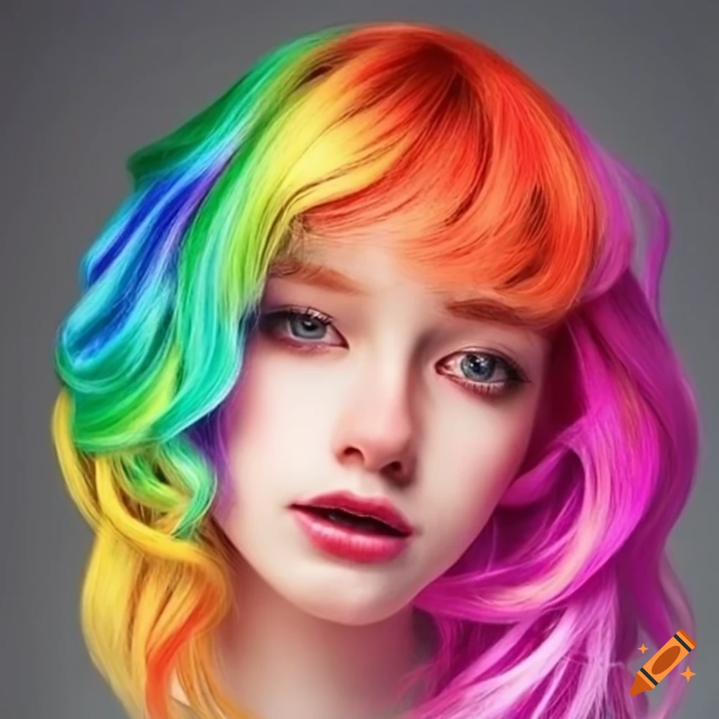 Vibrant rainbow colored hair
