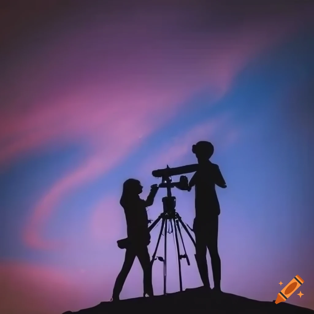 People observing the sky through a telescope