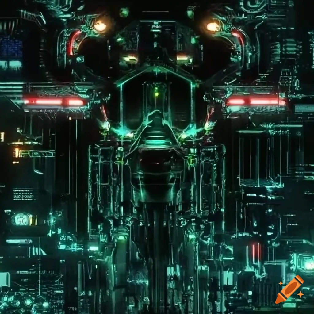 Cybernetic machines with lasers and flashing lights on Craiyon