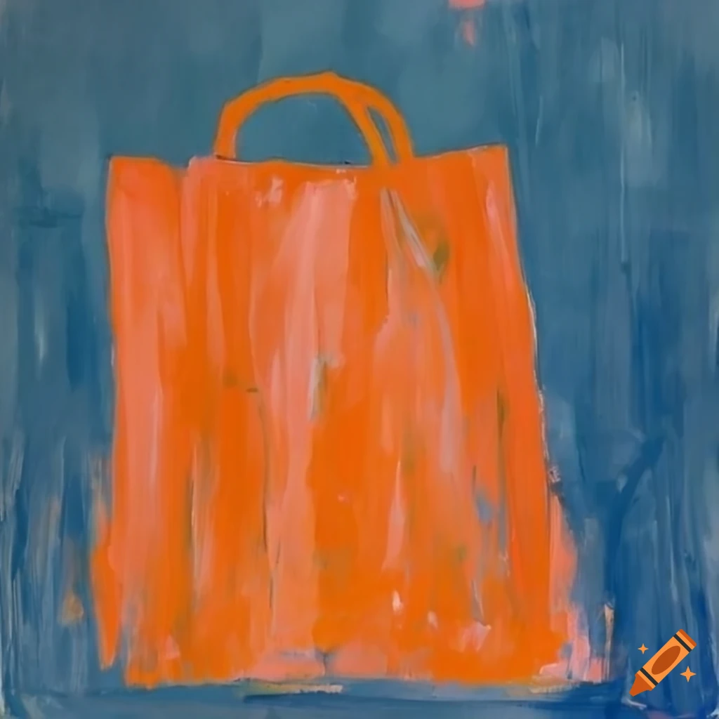Abstract painting of an orange shopping bag on Craiyon