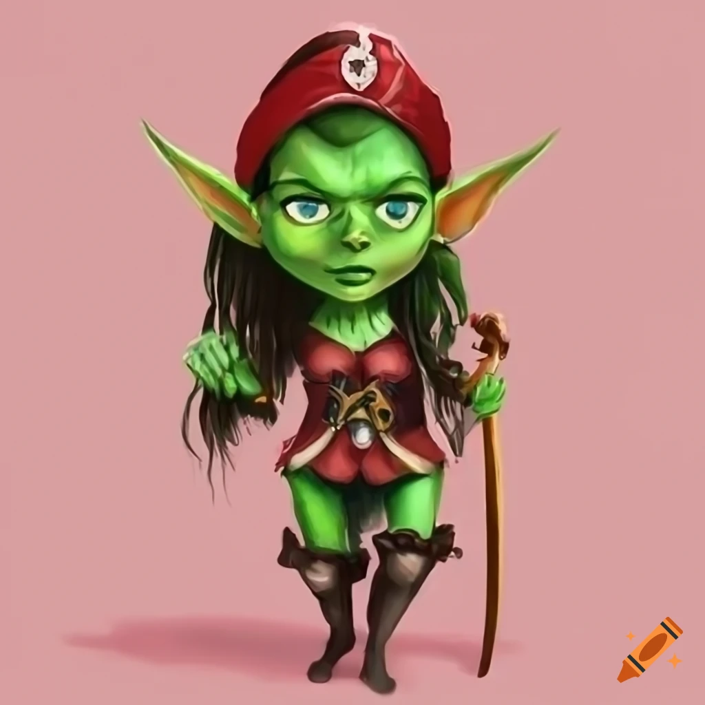 Illustration of a little green goblin pirate girl