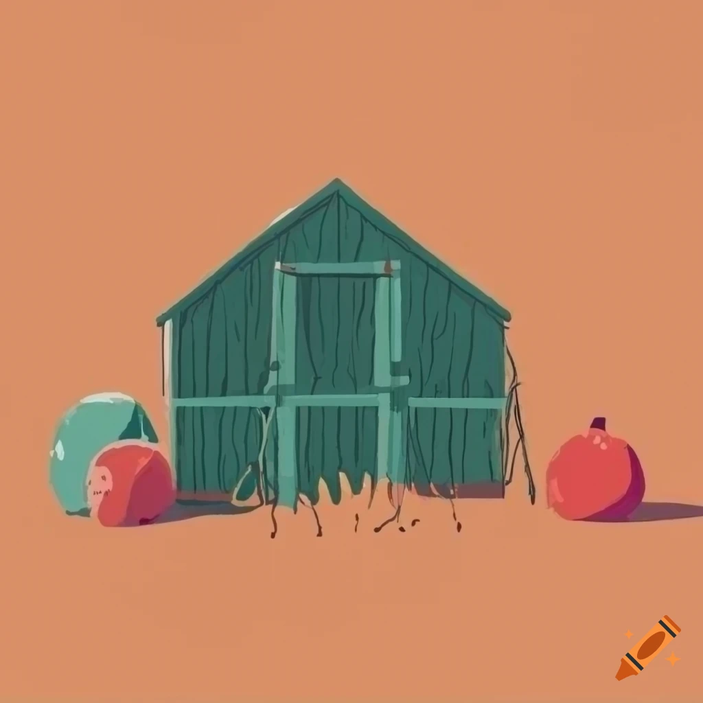 Colorful minimalistic drawing of a farm food packing shed on Craiyon