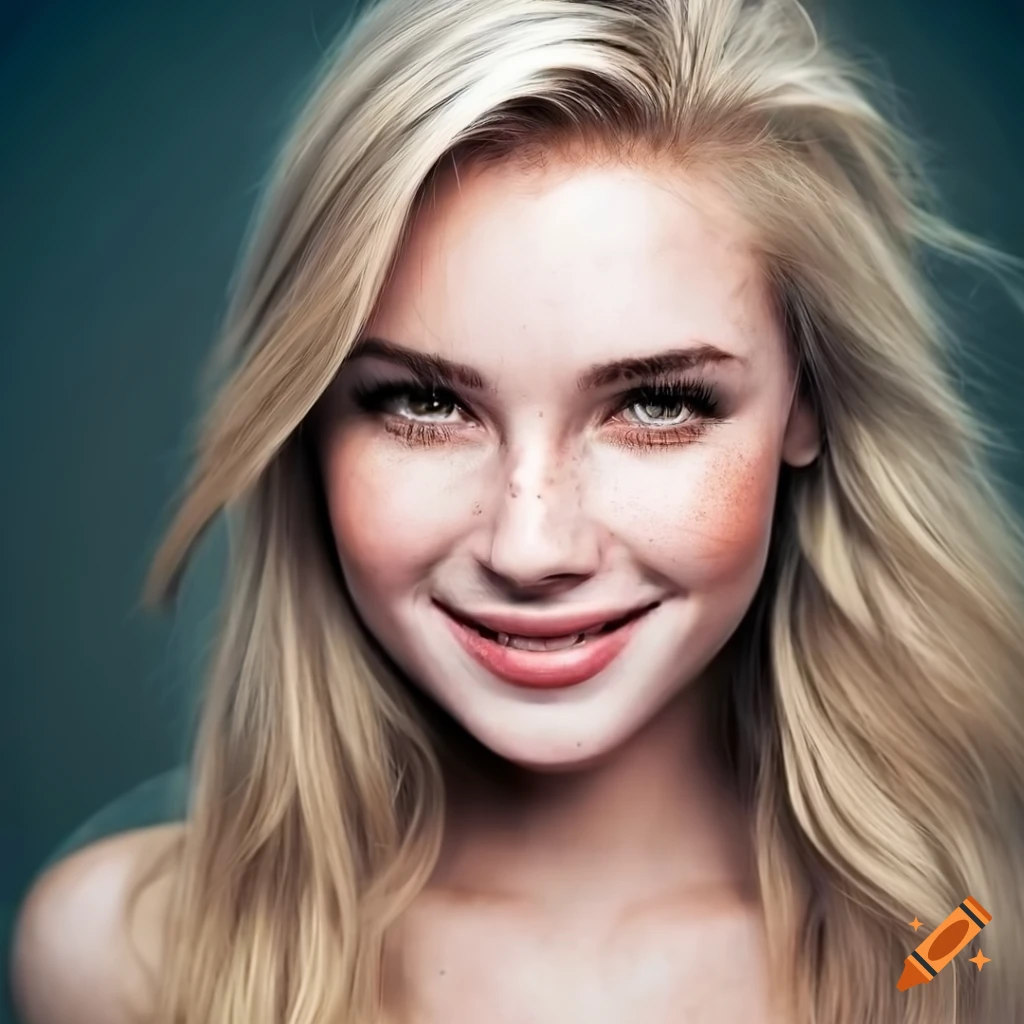 Portrait Of A Pretty Young Woman With Freckles And Light Blonde Hair