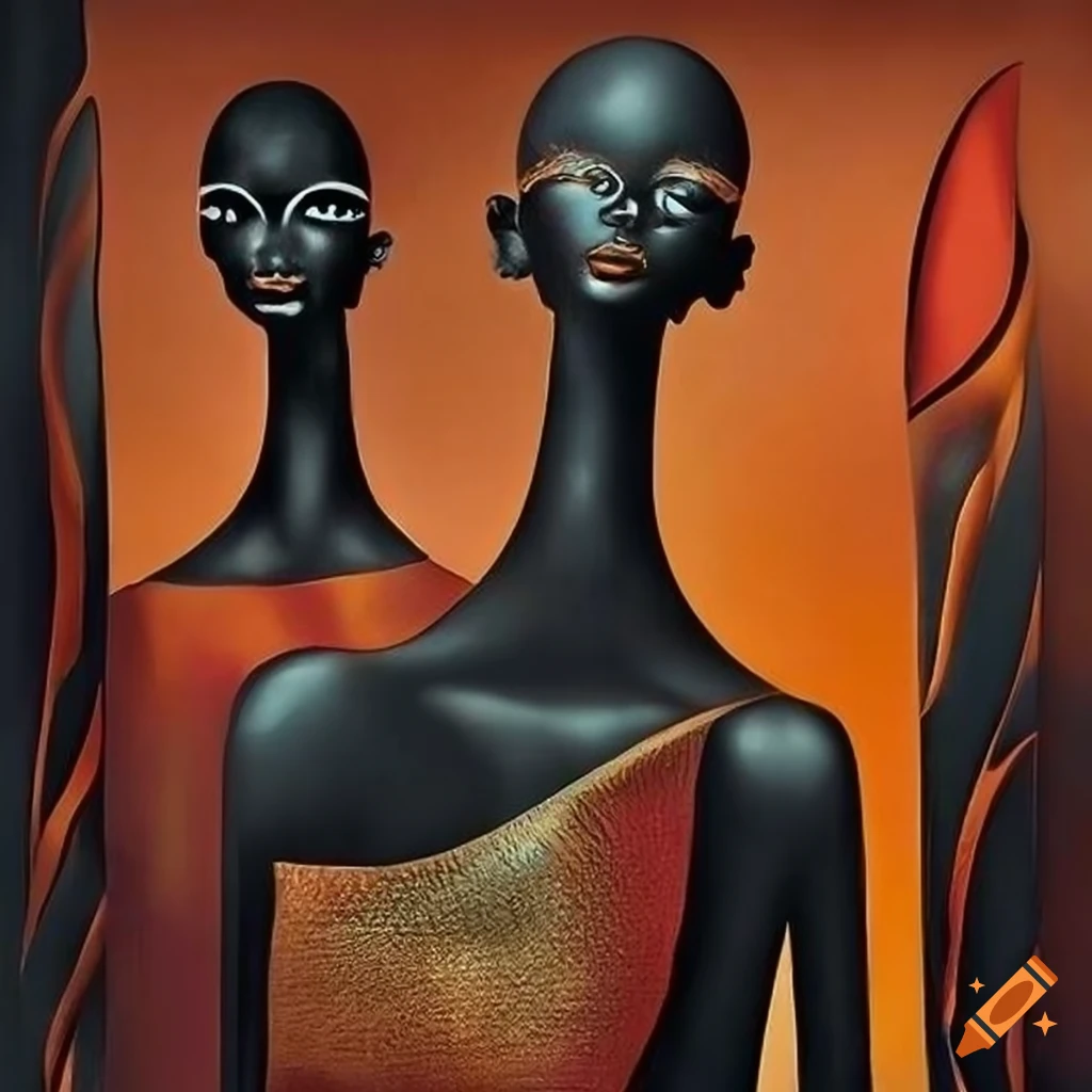 Abstract art depicting a side view of an african tribe in gold, black ...