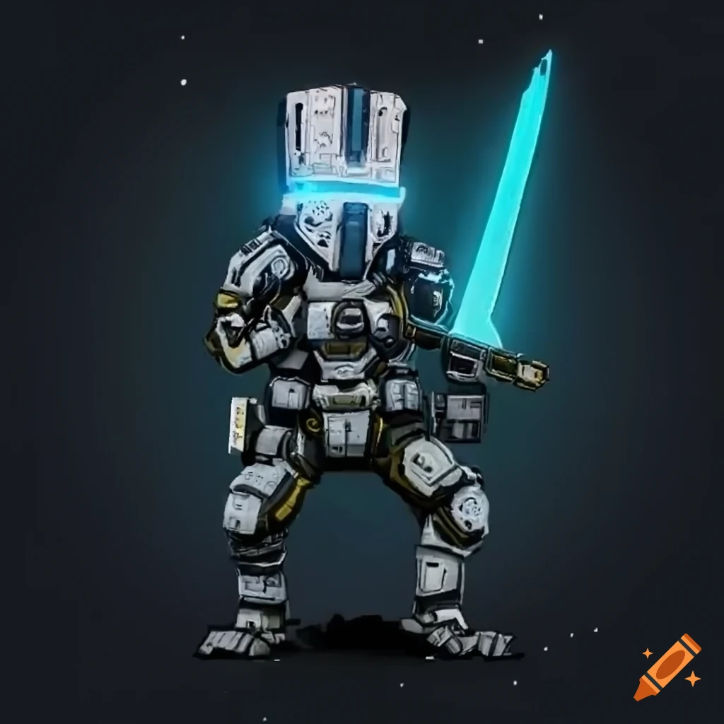 Artistic depiction of a gray knight and a titan in a war atmosphere on ...