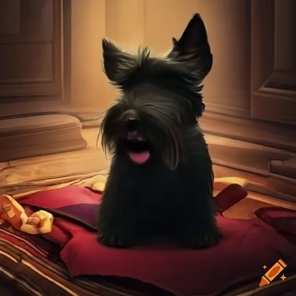 Disney Pixar movie poster of Toby the sleeping scottish terrier on Craiyon