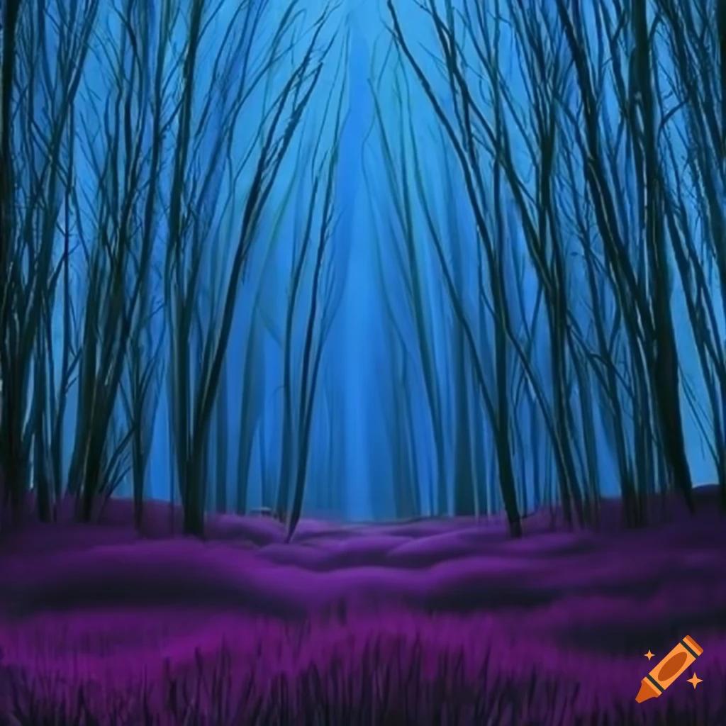 Dreamgrass forest with blue and purple grass in mtg art style on Craiyon