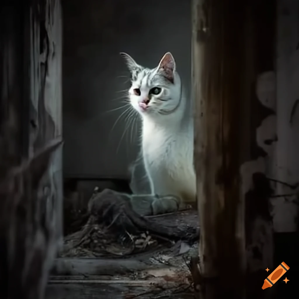 Mysterious cat in an abandoned town