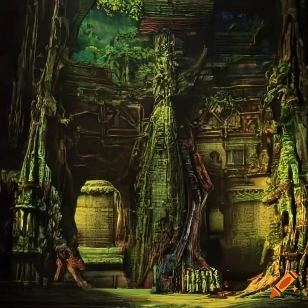 Art of overgrown jungle temple on an alien world on Craiyon