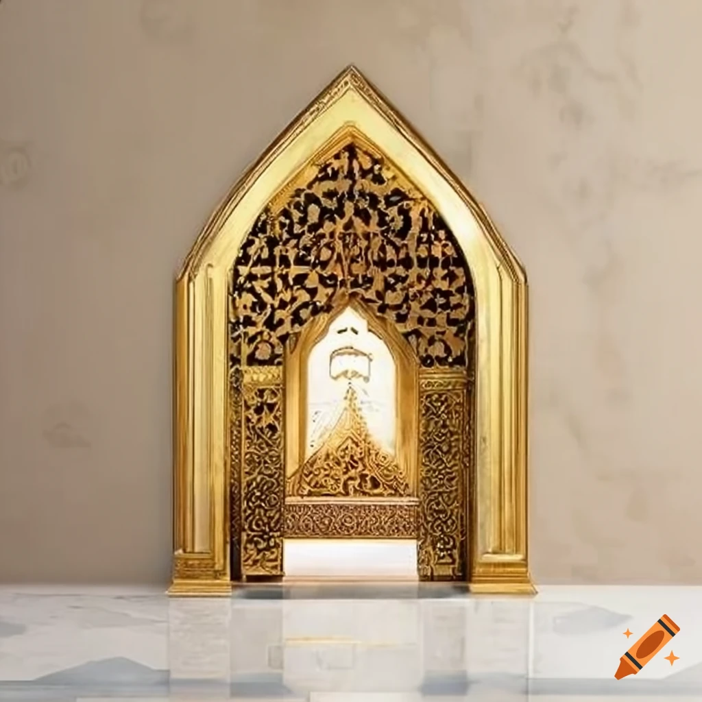Marble entrance altar with islamic art and gold detailing on Craiyon