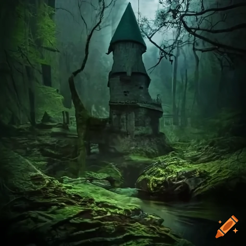 Spooky castle in a dark jungle