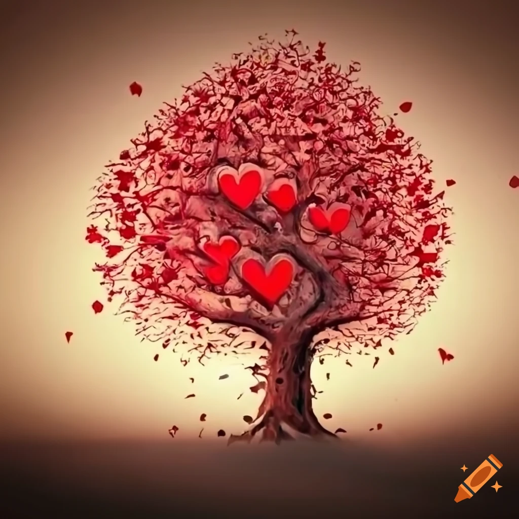 Image of a tree with falling hearts on Craiyon