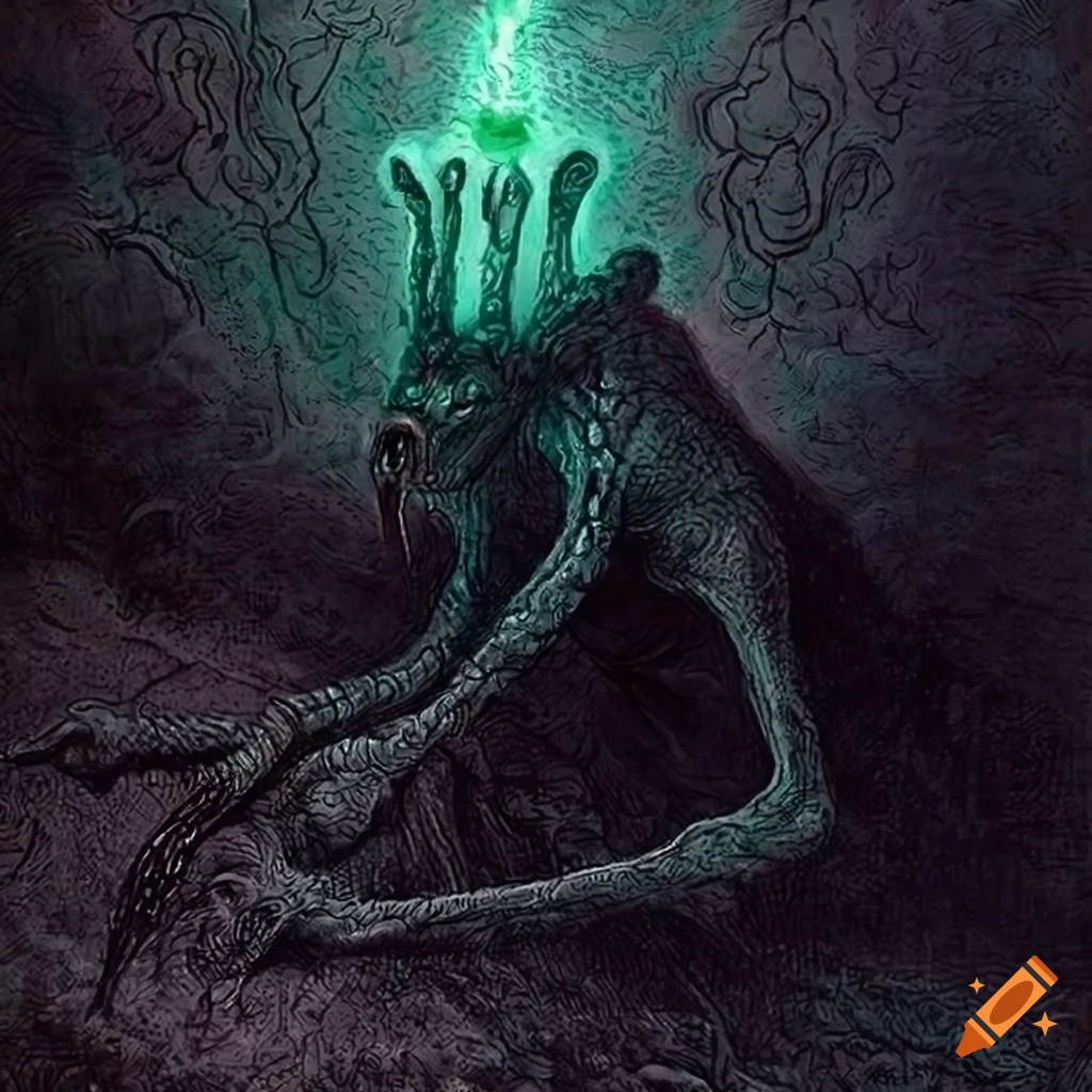 Portrait of a glowing lovecraftian stone creature