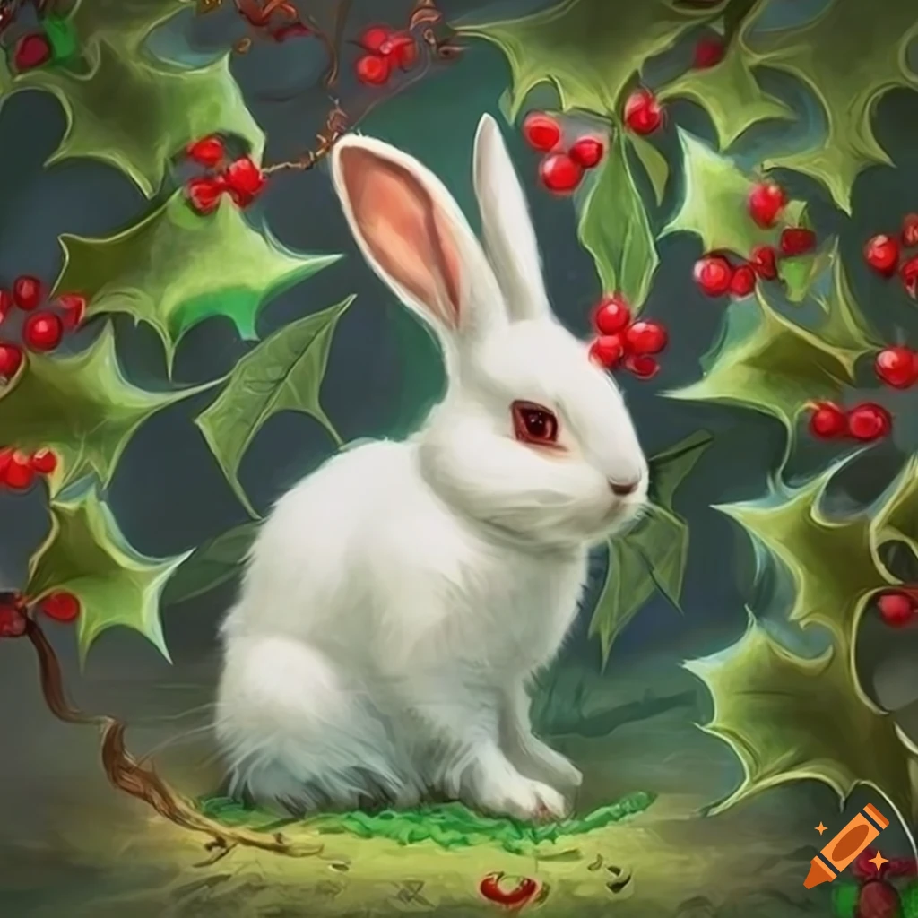 Vintage naturalist watercolor of rabbit and strawberry plants on Craiyon