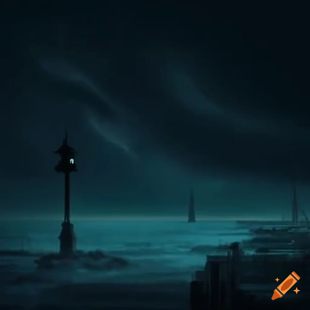 Floating tower chained to the ground on Craiyon