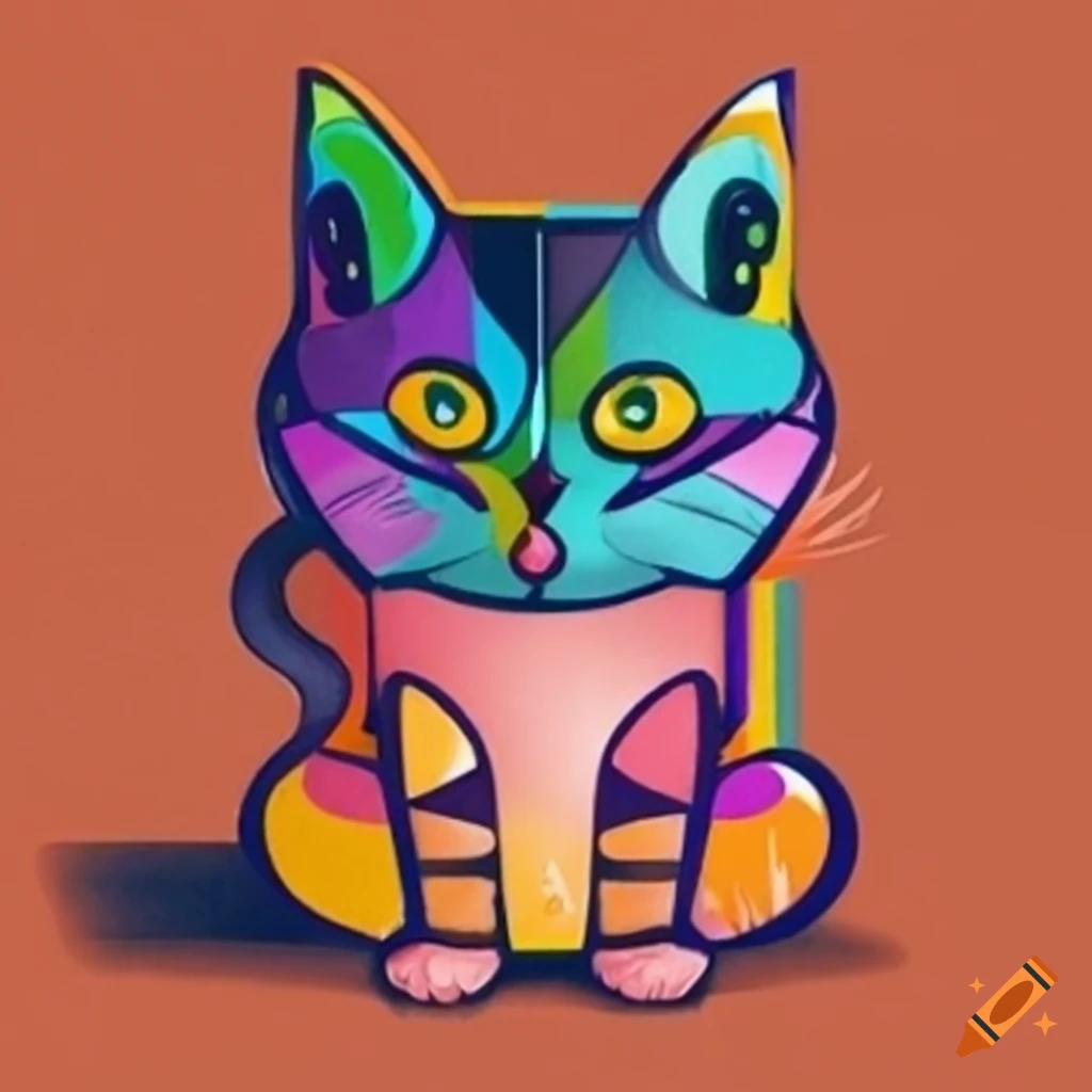 Kitten portrait in cubist style