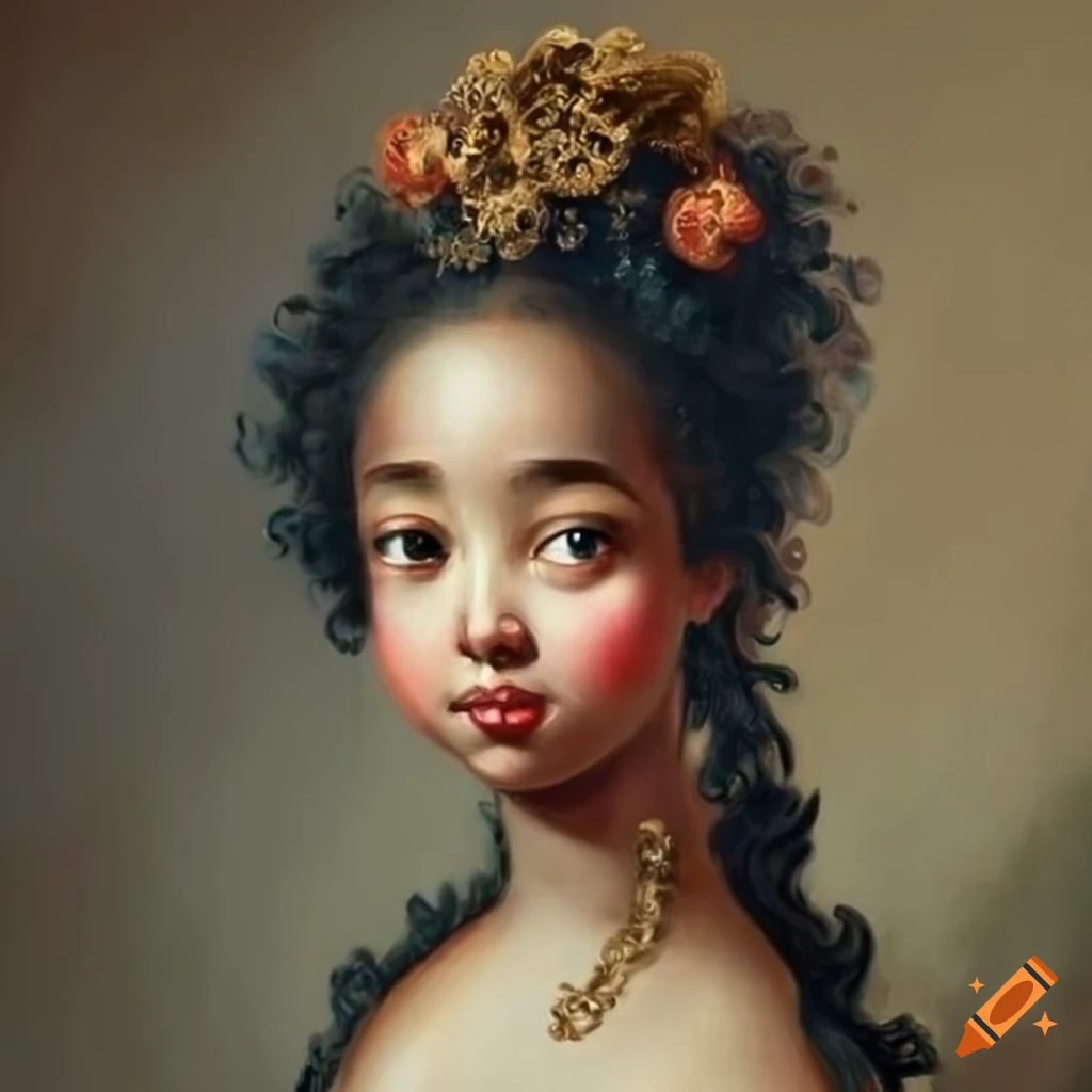 Rococo painting of a black girl with intricate details on Craiyon