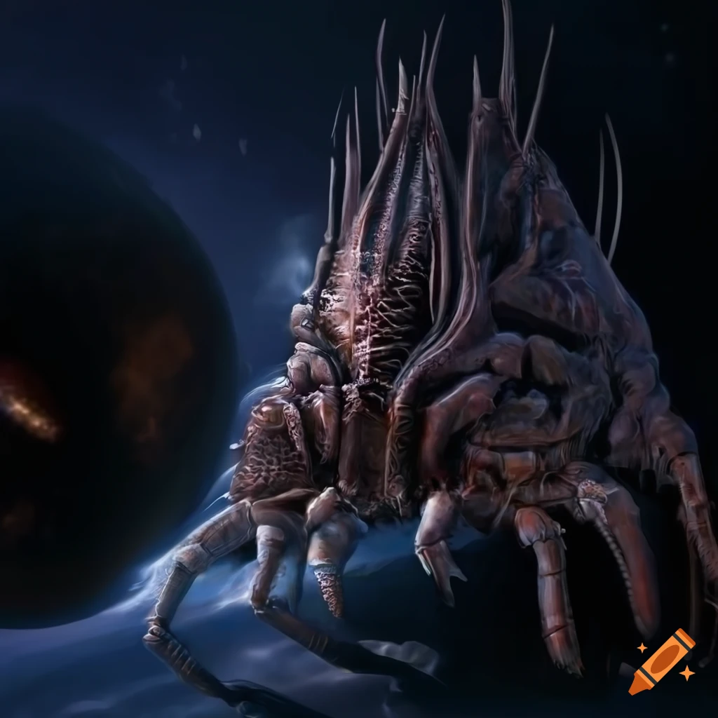 Cyberpunk artwork of a giant crustacean on an alien planet on Craiyon