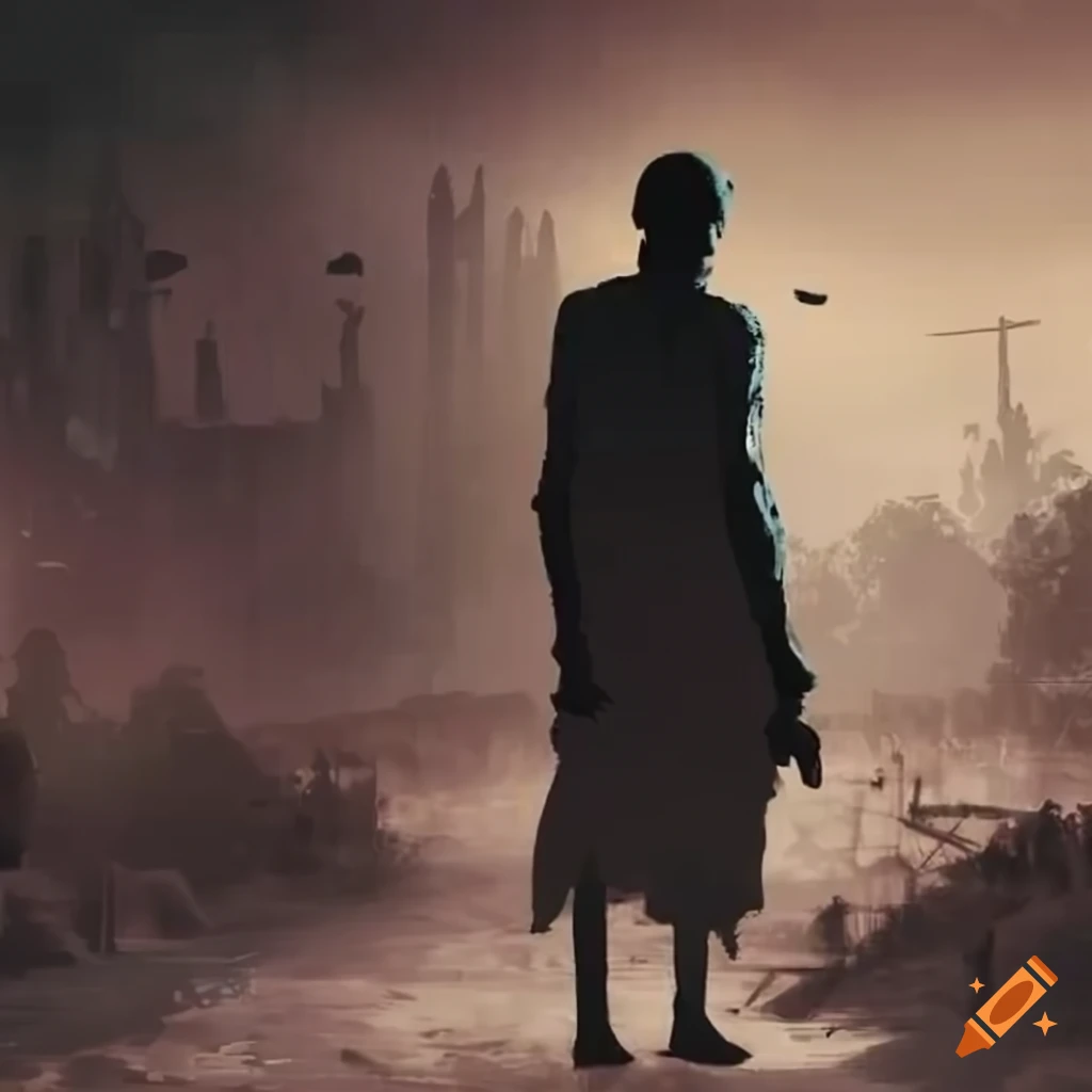 Silhouette of a zombie in an apocalyptic setting on Craiyon