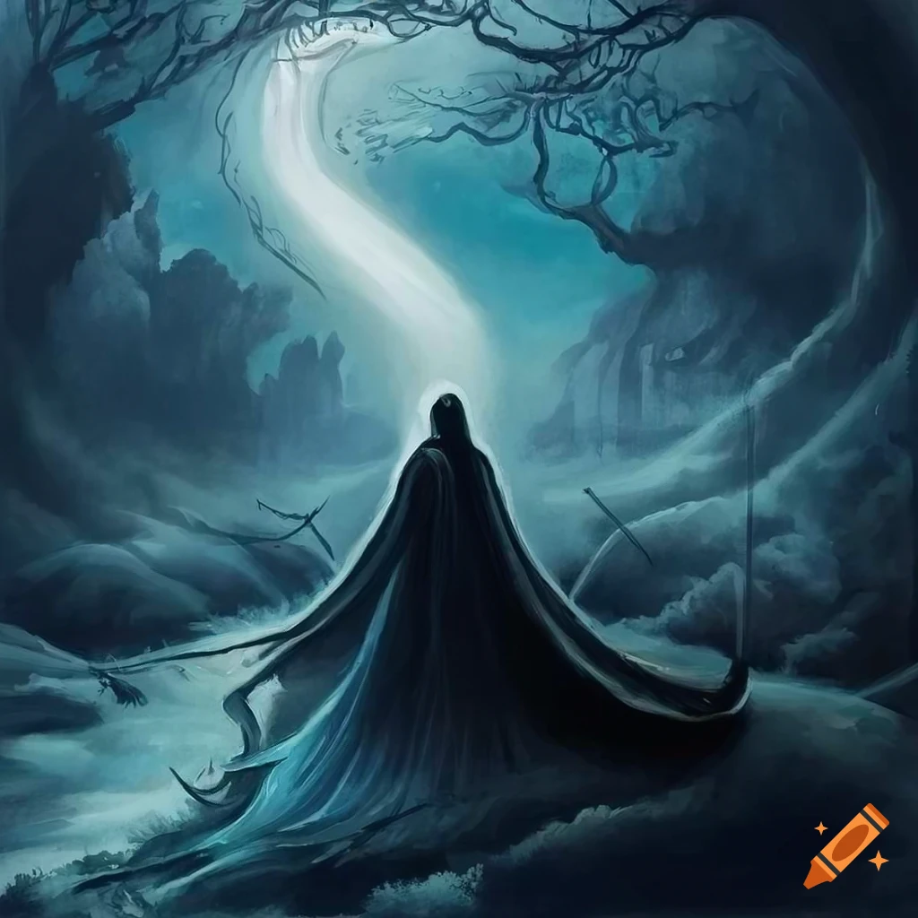 Illustration of a white ghost in a surreal setting