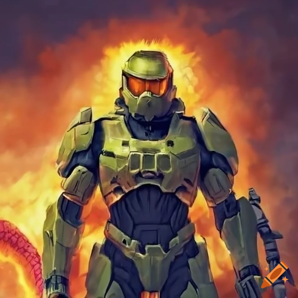 Halo master chief at birthday table with cake and decorations on Craiyon