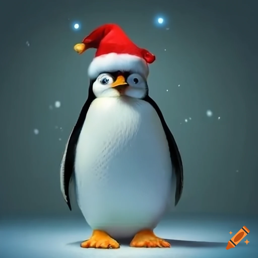 Penguins celebrating at a Christmas party on Craiyon