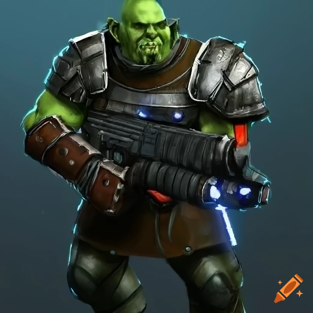 Image of a futuristic armored orc with a gun on Craiyon