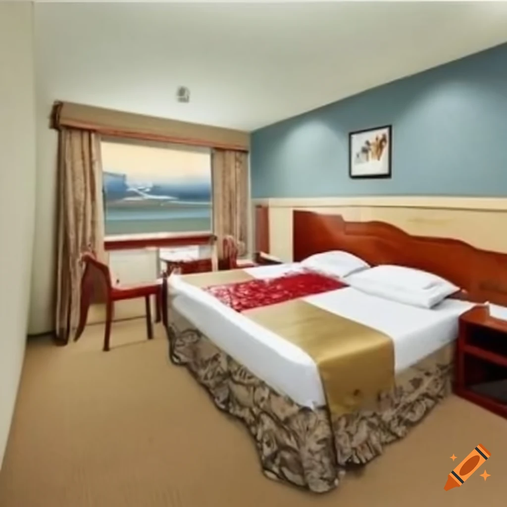 Affordable hotel room with outdated decor